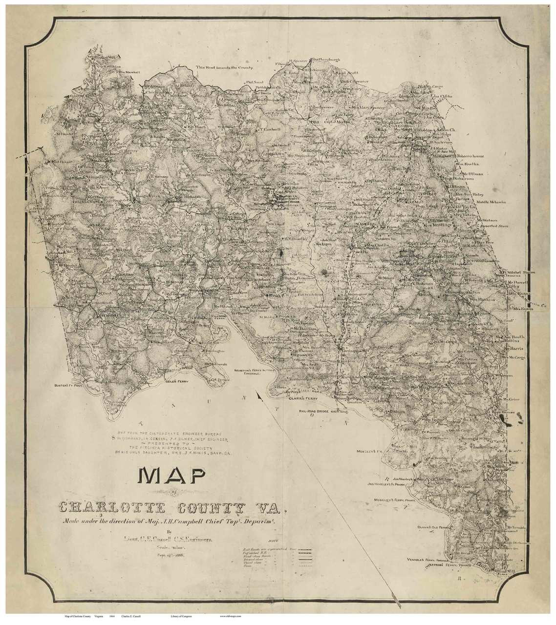Charlotte County Virginia 1864 - Old Map Reprint - OLD MAPS