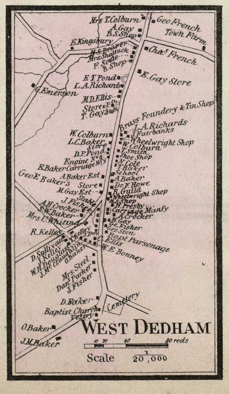 West Dedham Village Massachusetts 1858 Old Town Map Custom Print