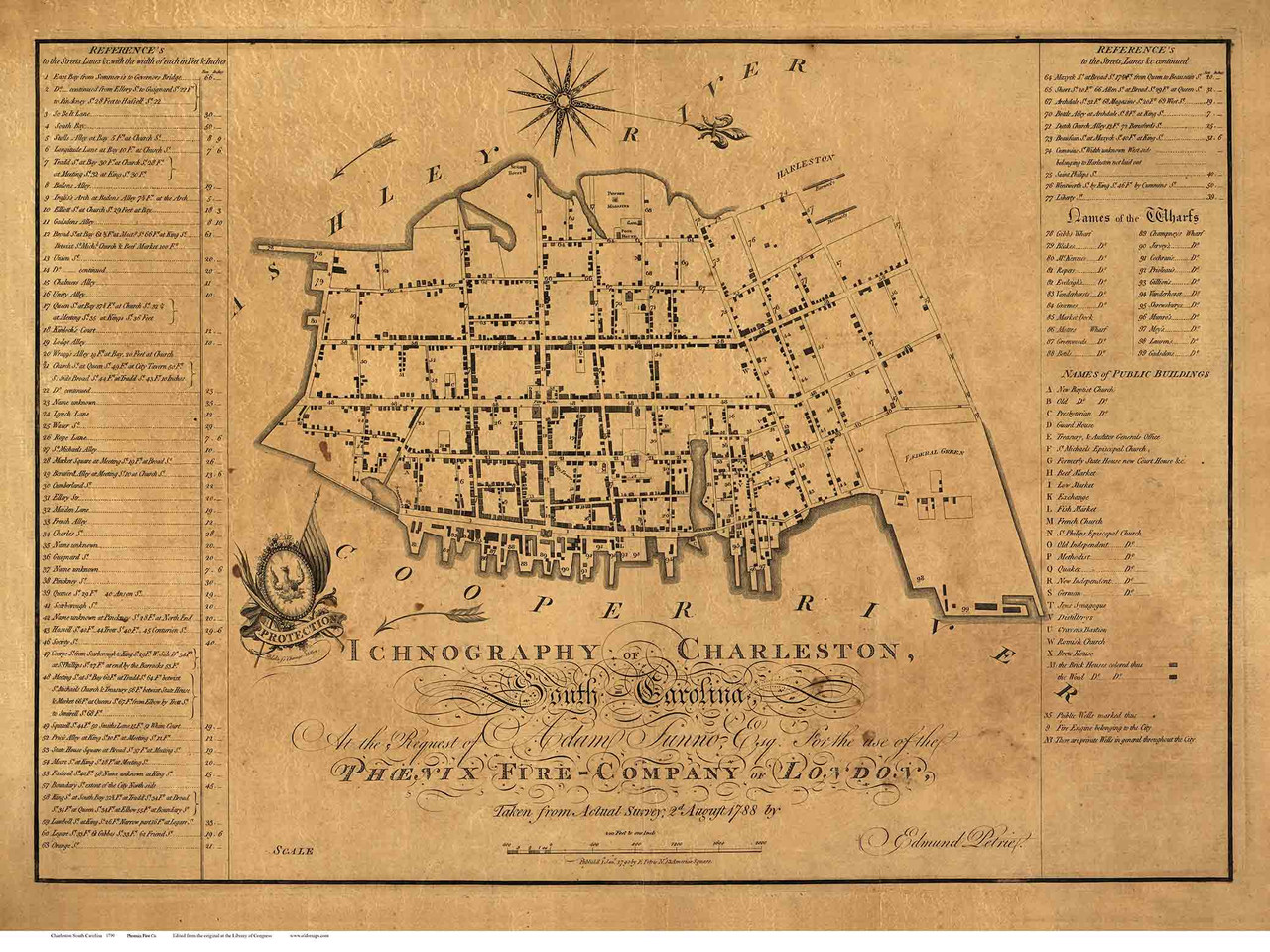 Charleston 1790 Petrie - Old Map Reprint - South Carolina Cities - OLD MAPS