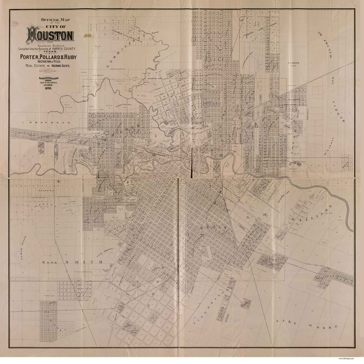 Houston 1890 Porter, Pollard & Ruby - Old Map Reprint - Texas Cities ...