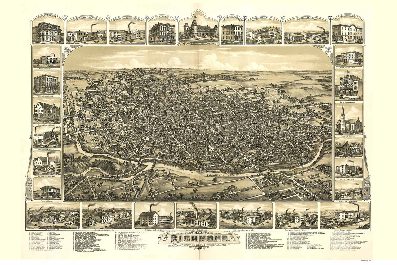 Richmond, Indiana 1884 Bird's Eye View - OLD MAPS