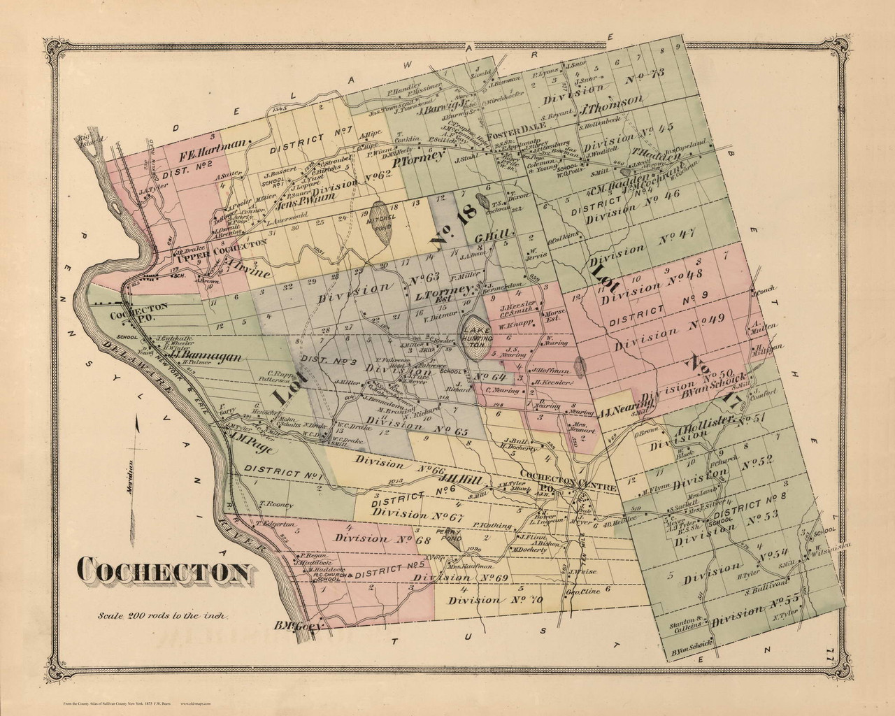 Cochecton, New York 1875 - Old Town Map Reprint - Sullivan Co. Atlas ...