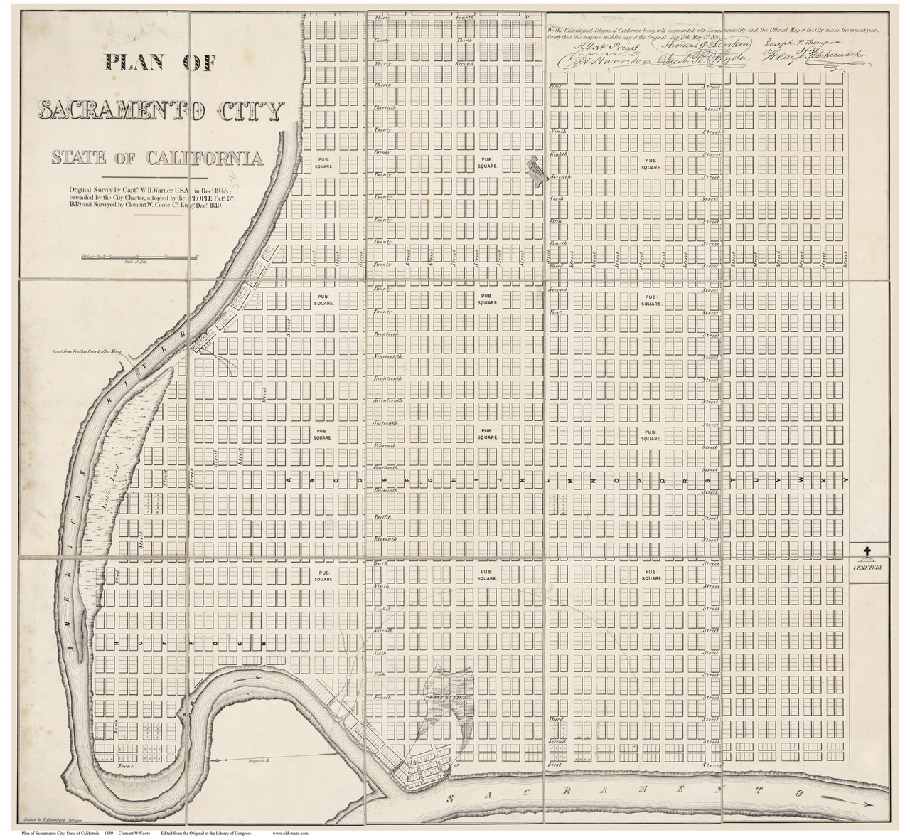 Sacramento 1849 Warner - Old Map Reprint - California Cities - OLD MAPS