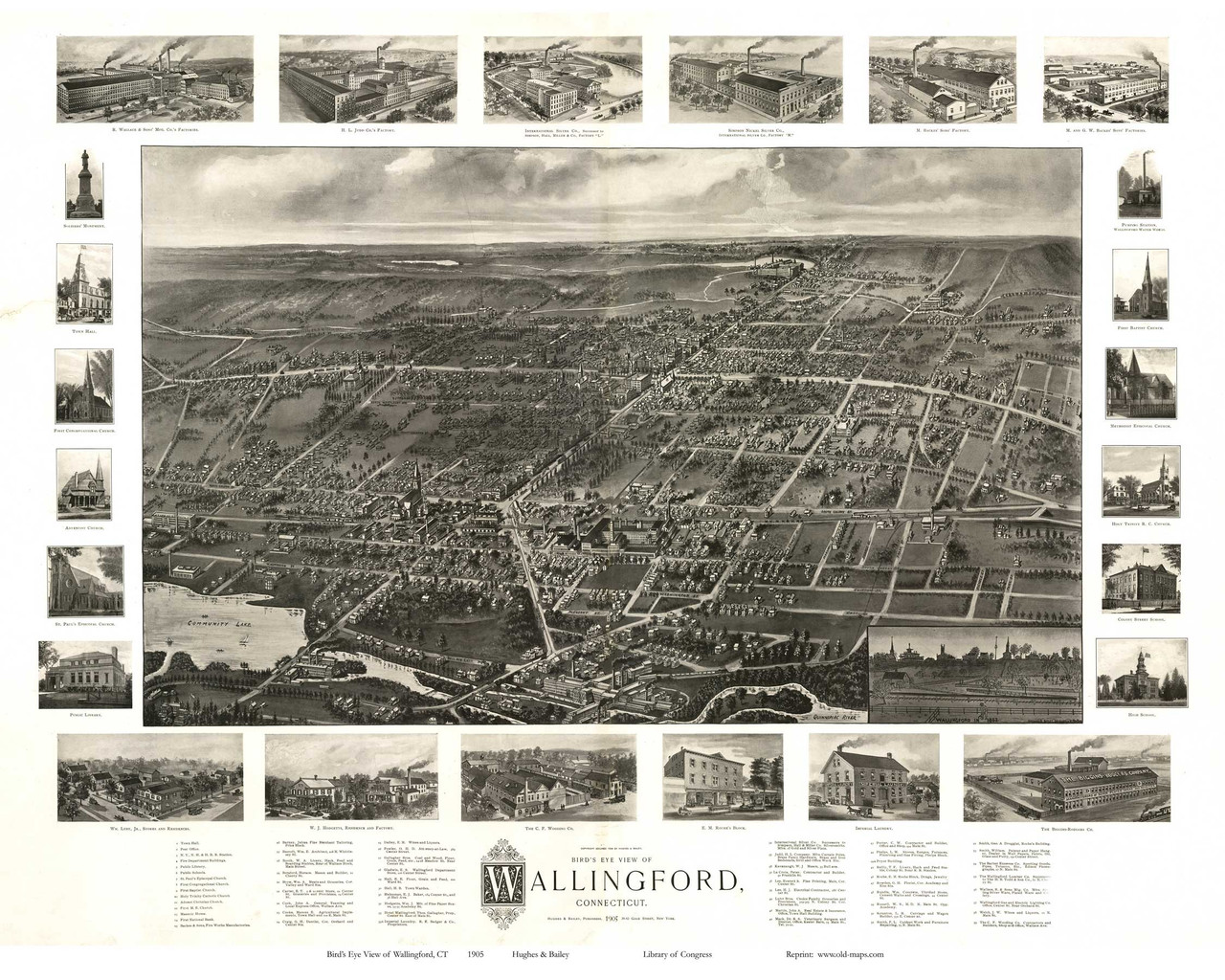Wallingford, Connecticut 1905 Bird's Eye View - Old Map Reprint - OLD MAPS
