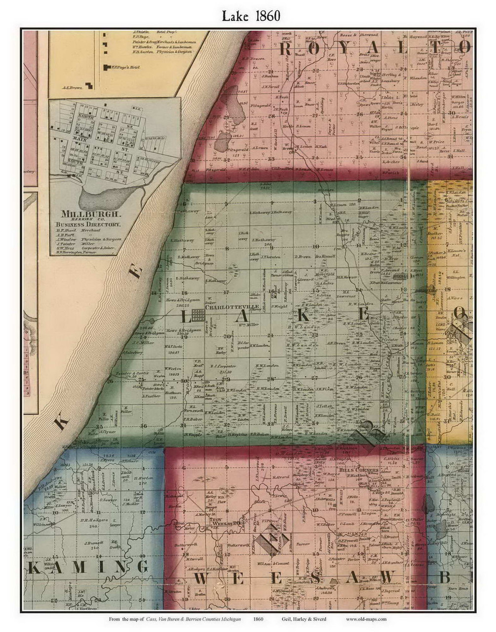 Lake, Michigan 1860 Old Town Map Custom Print - Berrien Co. - OLD MAPS
