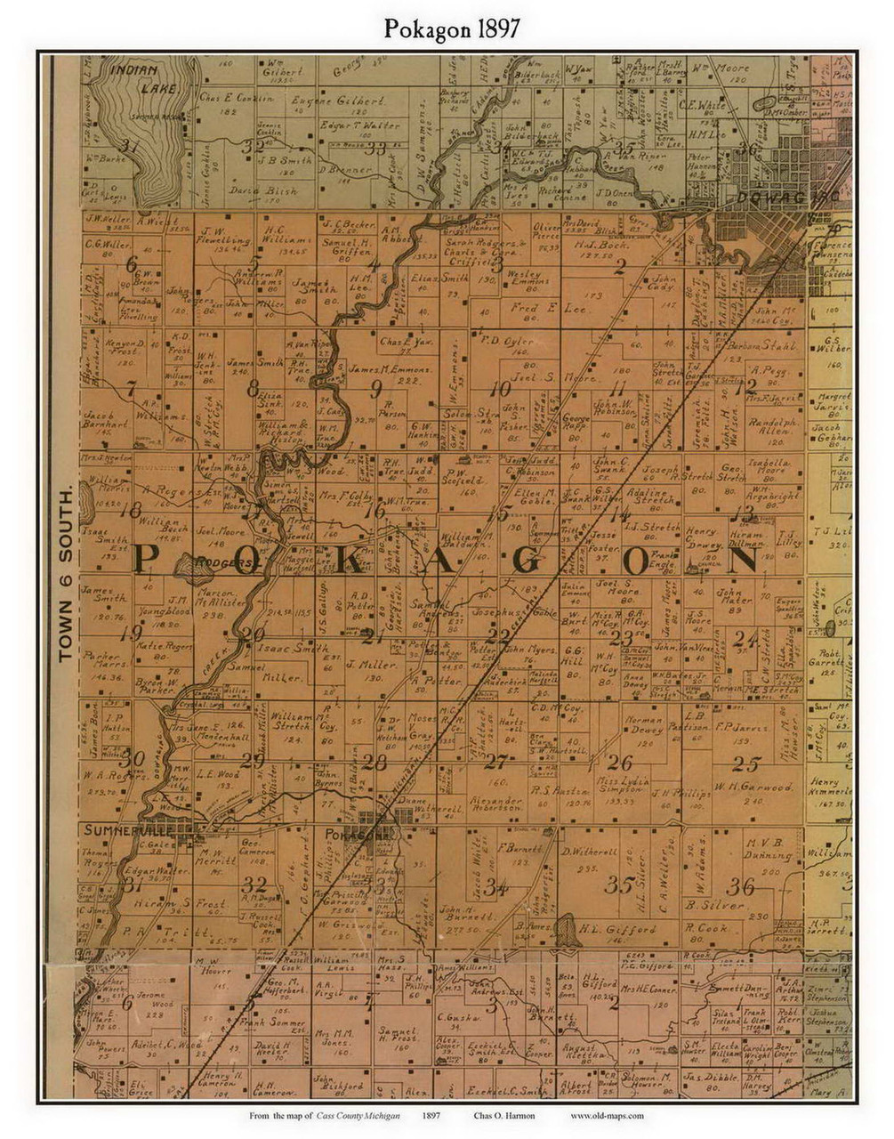 Pokagon, Michigan 1897 Old Town Map Custom Print - Cass Co. - OLD MAPS
