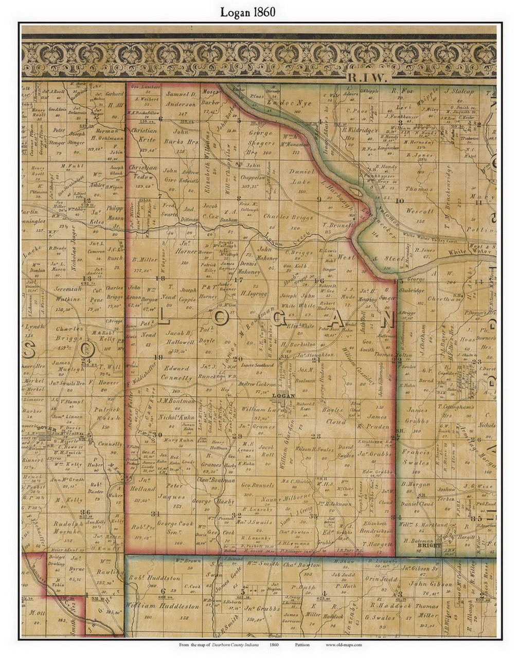 Logan, Indiana 1860 Old Town Map Custom Print - Dearborn Co. - OLD MAPS