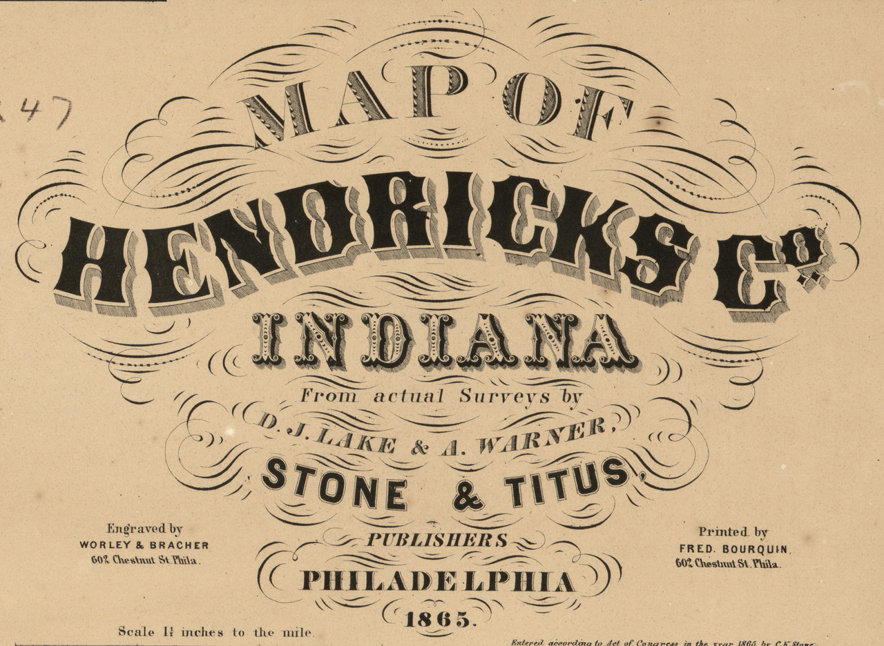 Map Cartouche, Hendricks Co. Indiana 1865 Old Town Map Custom Print - OLD MAPS