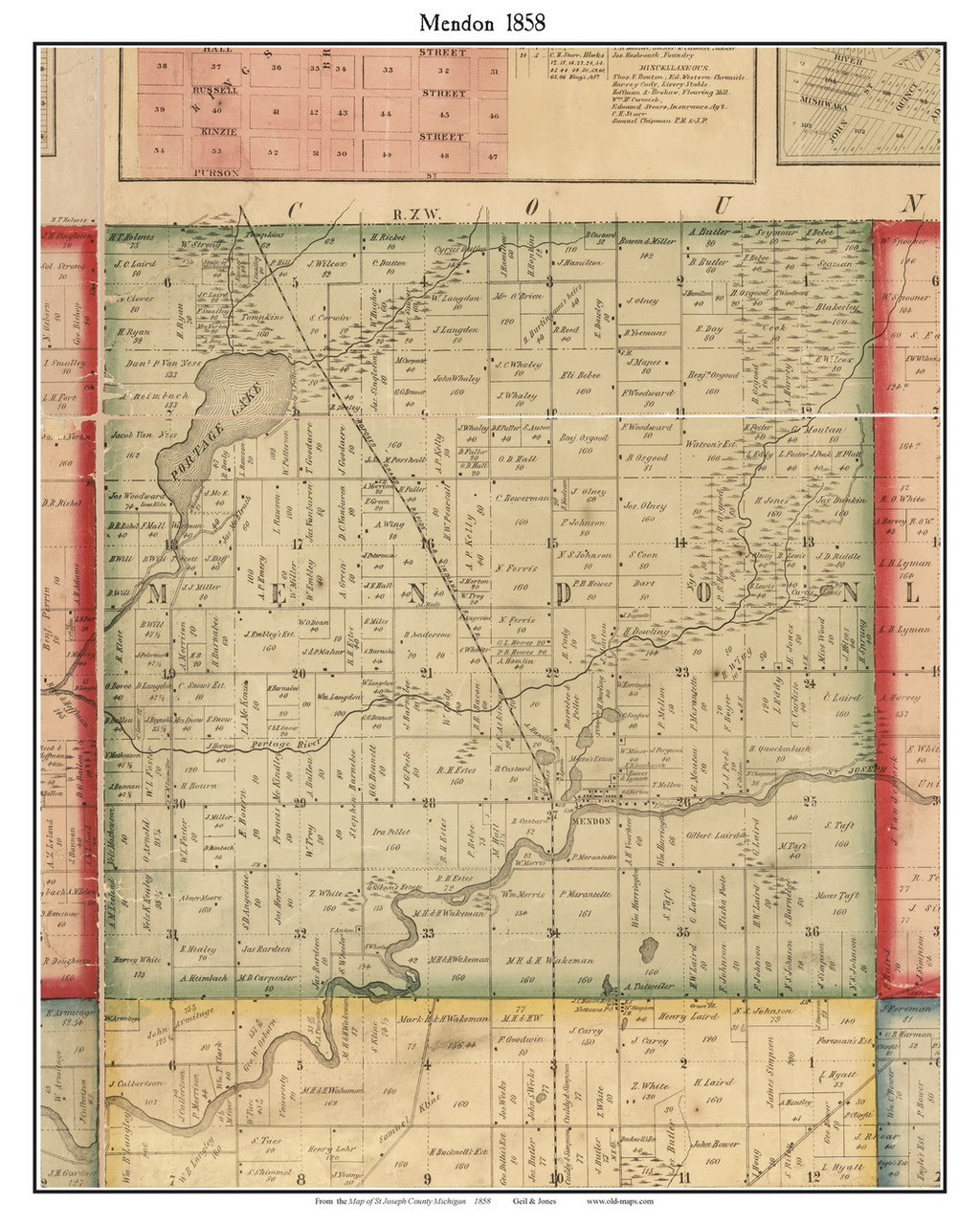 Mendon, Michigan 1858 Old Town Map Custom Print - St. Joseph Co. - OLD MAPS