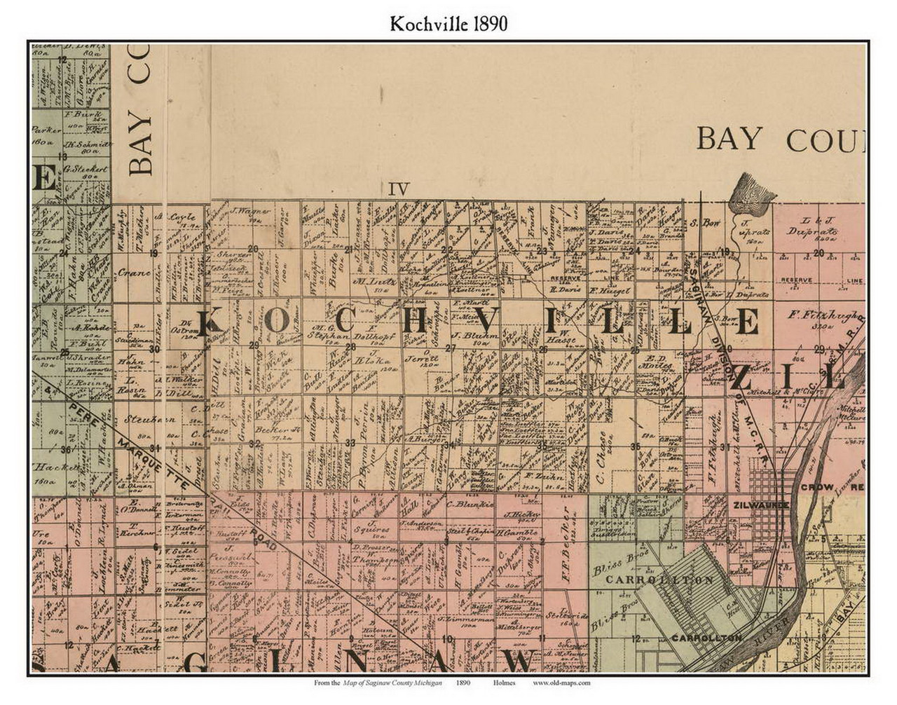 Kochville, Michigan 1890 Old Town Map Custom Print - Saginaw Co. - OLD MAPS