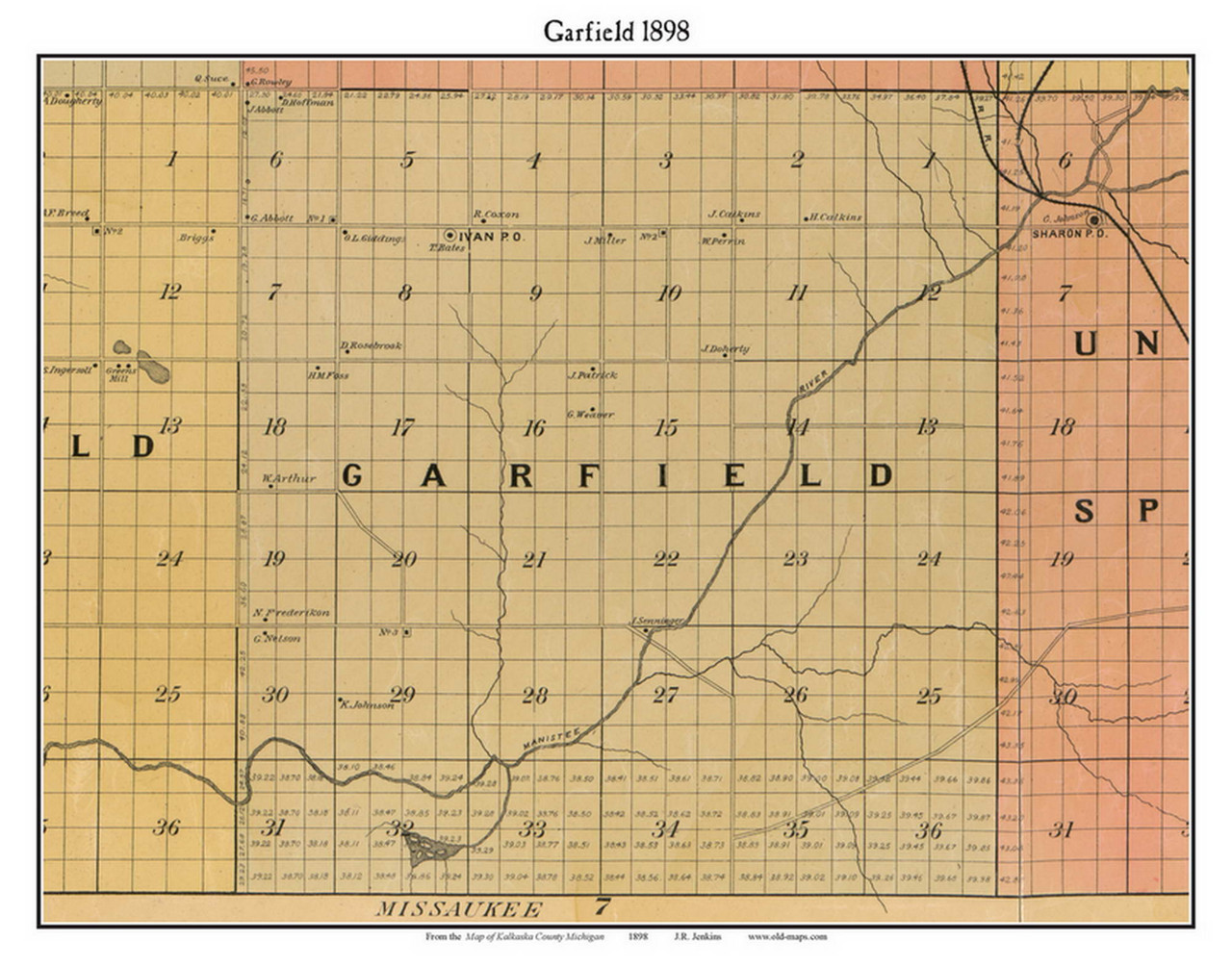 Garfield, Michigan 1898 Old Town Map Custom Print - Kalkaska Co. - OLD MAPS