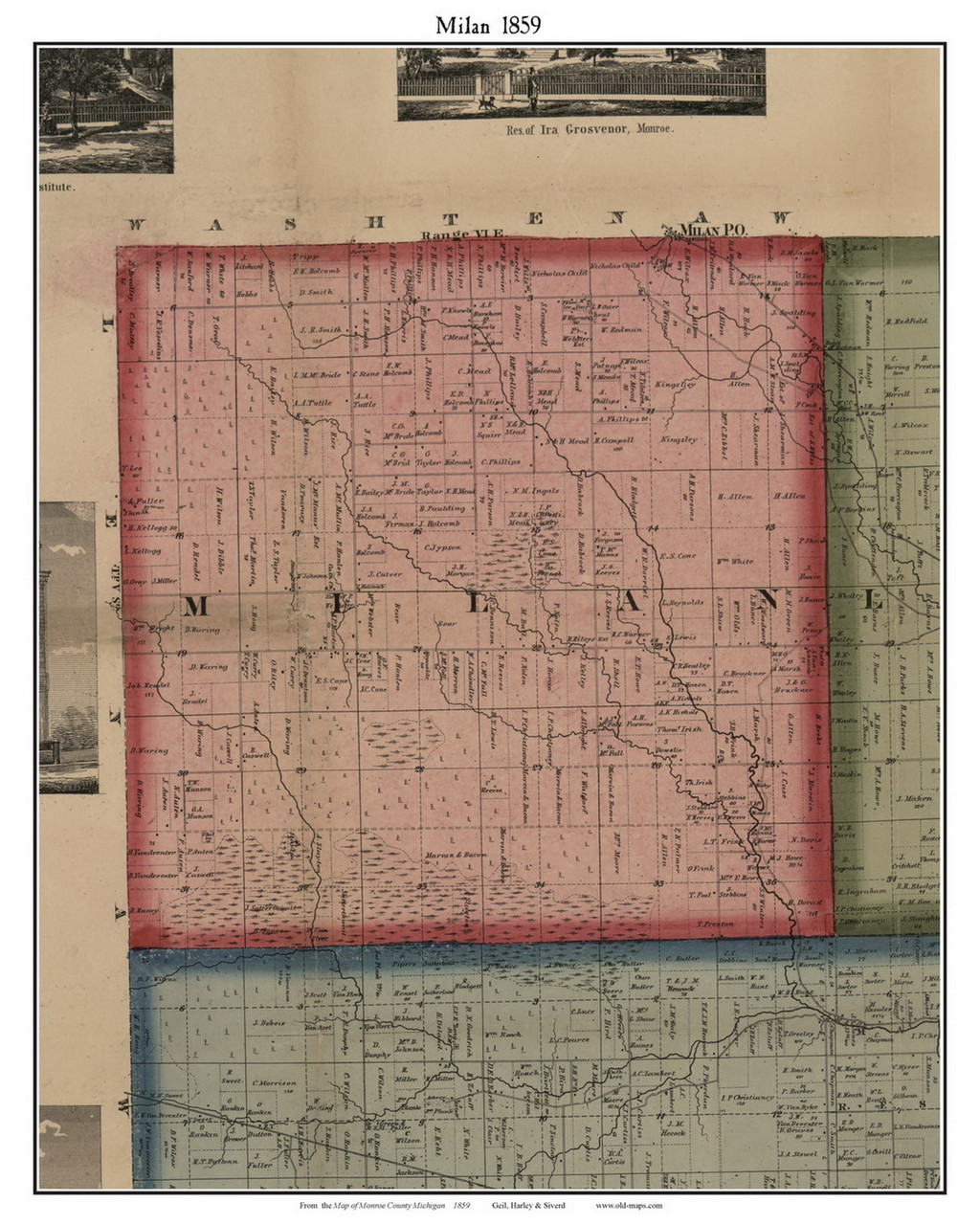 Milan, Michigan 1859 Old Town Map Custom Print - Monroe Co. - OLD MAPS