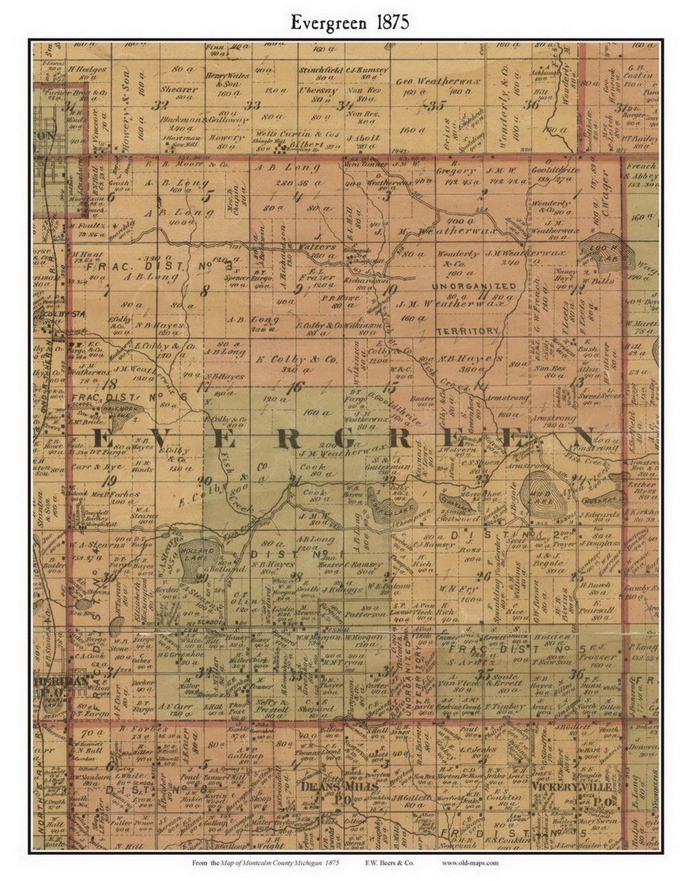 Evergreen, Michigan 1875 Old Town Map Custom Print - Montcalm Co. - OLD ...