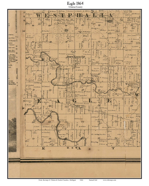Eagle, Michigan 1864 Old Town Map Custom Print - Clinton Co. - OLD MAPS