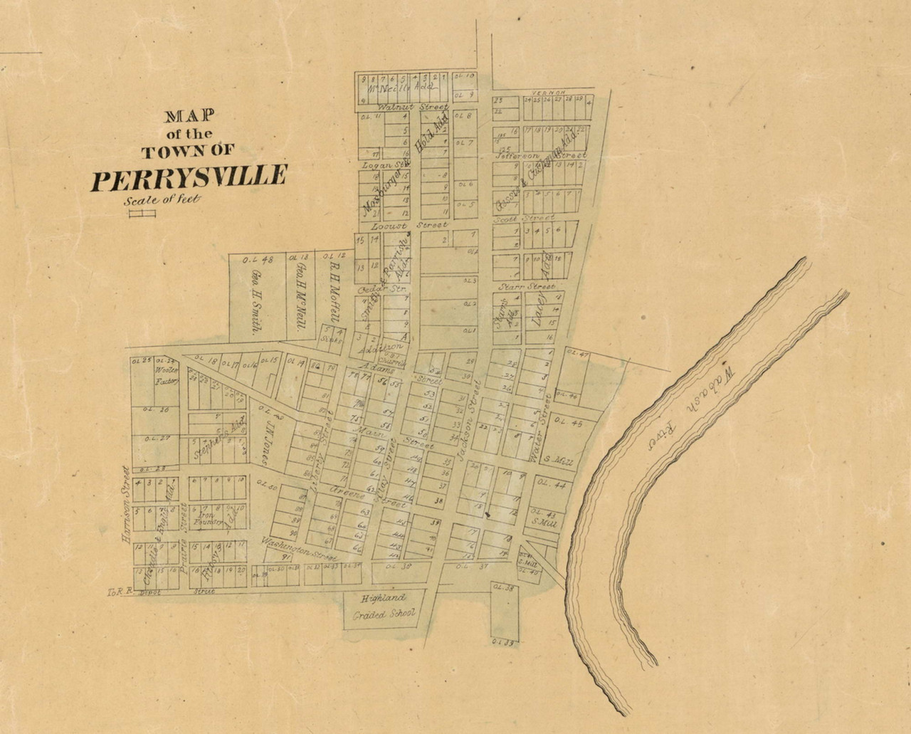 Perrysville Village, Highland, Indiana 1872 Old Town Map Custom Print ...