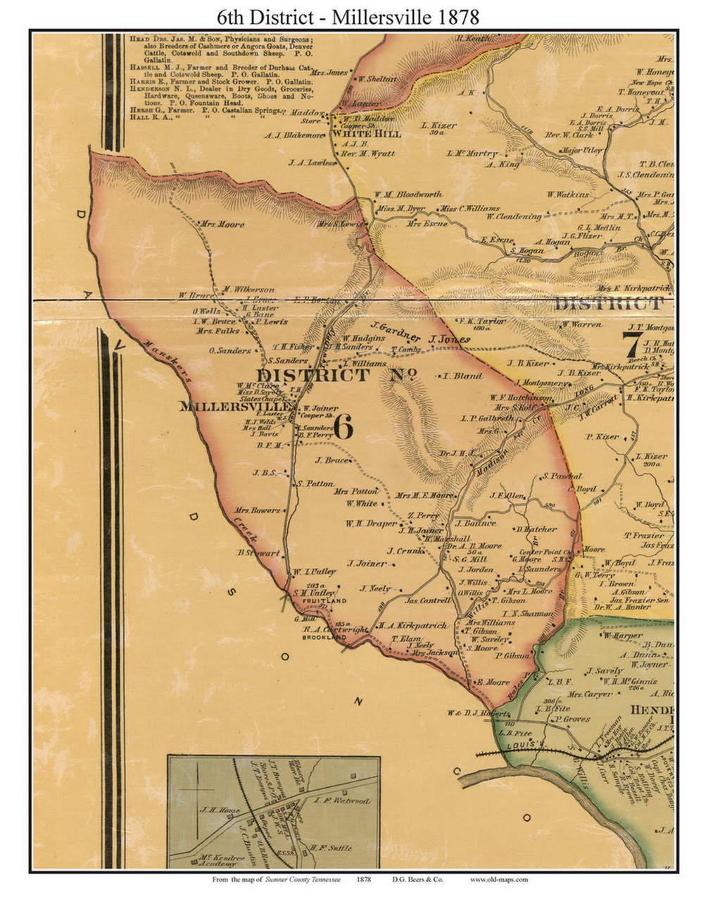 District 6 - Millersville, 1878 Old Town Map Custom Print Sumner Co ...