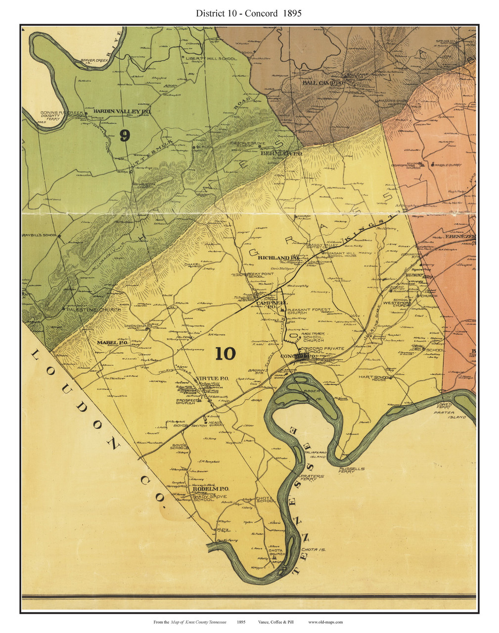 District 10 - Concord, Tennessee 1895 Old Town Map Custom Print Knox Co ...