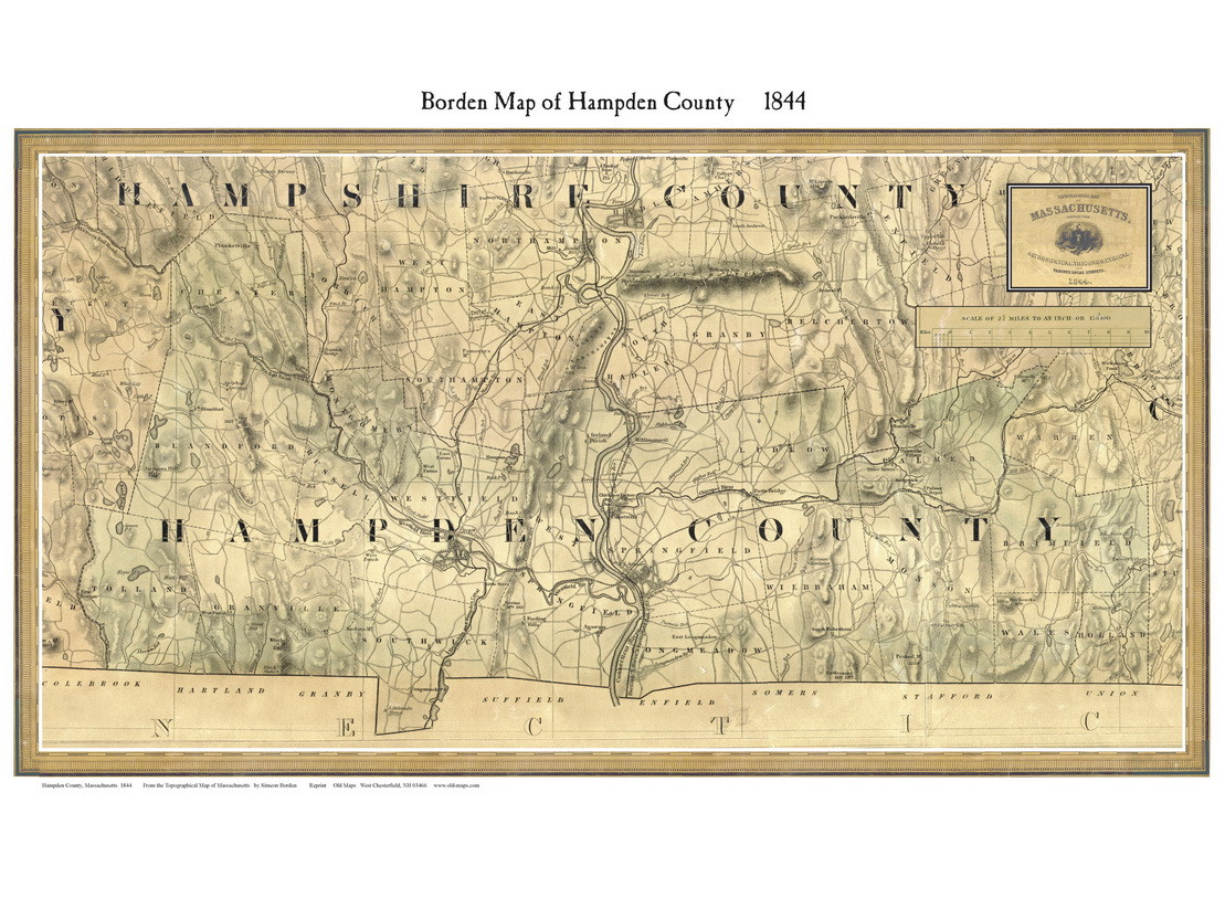 Hampden County Massachusetts 1844 - Old Map Custom Print - Borden MA ...