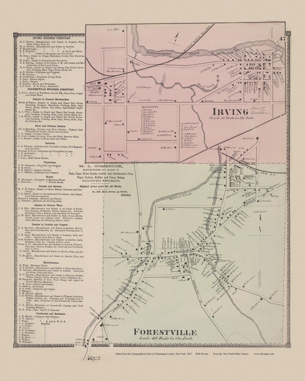 Irving & Forestville Villages, New York 1867 - Old Town Map Reprint ...