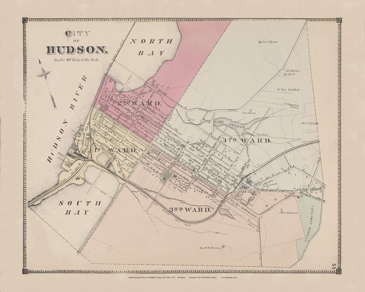 Hudson City, New York 1873 - Old Town Map Reprint - Columbia Co. Atlas ...
