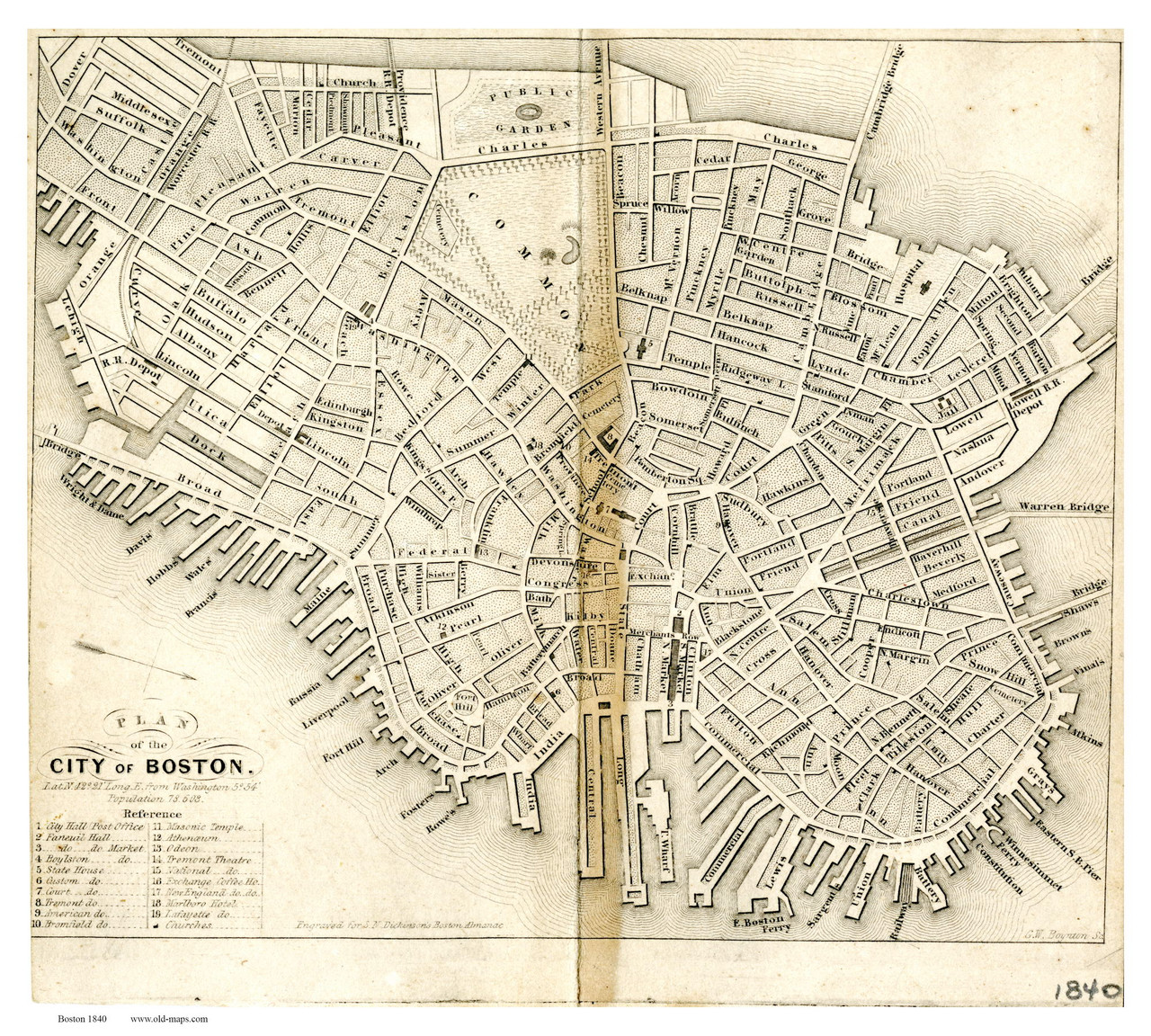 Boston 1840 - Boston Almanac - OLD MAPS