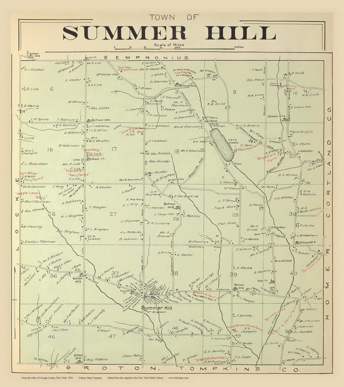 Summer Hill, New York 1904 - Old Town Map Reprint - Cayuga Co. Atlas ...