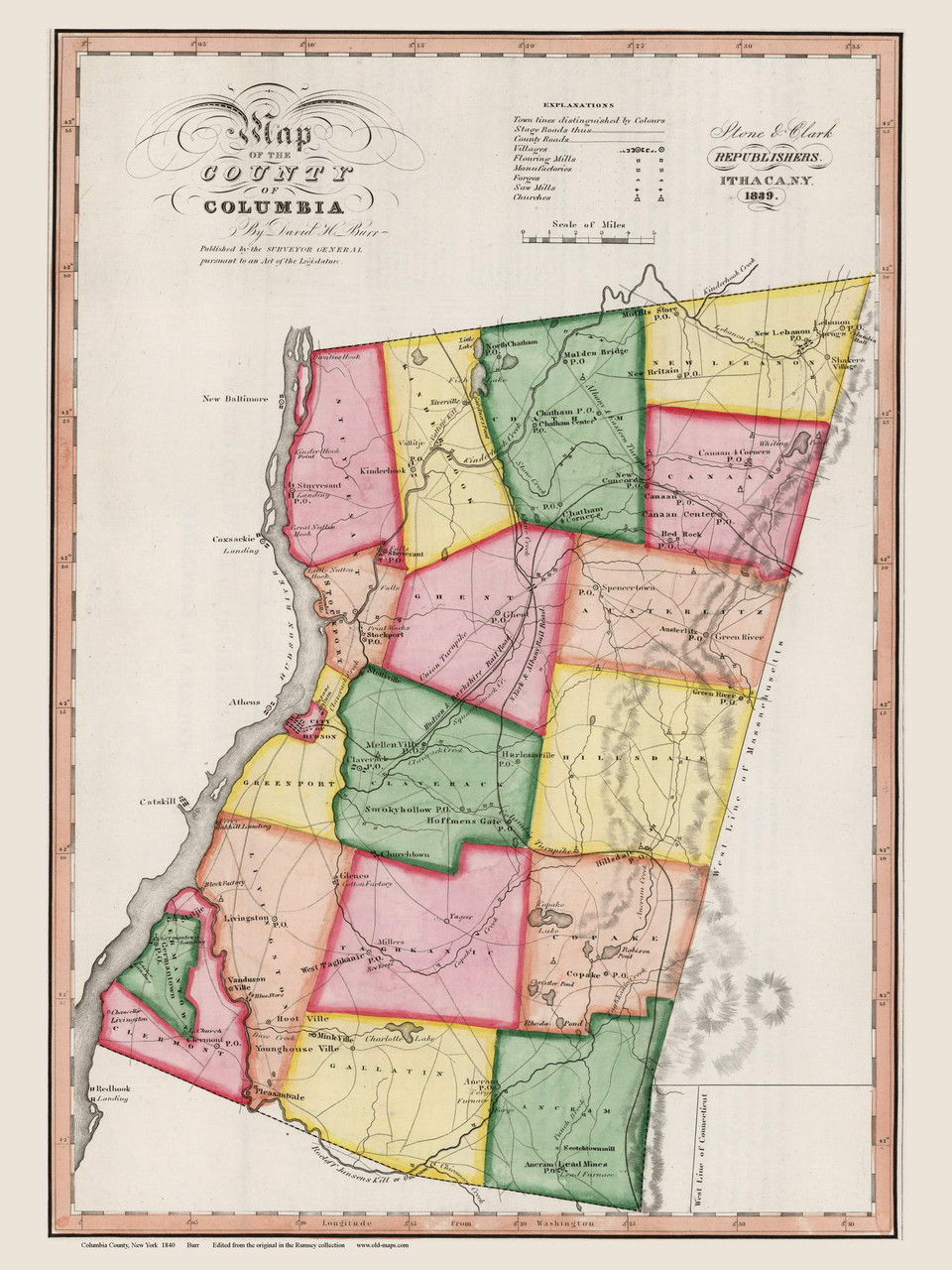 Columbia County New York 1840 - Burr State Atlas - OLD MAPS
