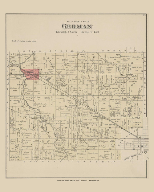 German, Ohio 1880 Old Town Map Custom Reprint - Allen Co. - OLD MAPS