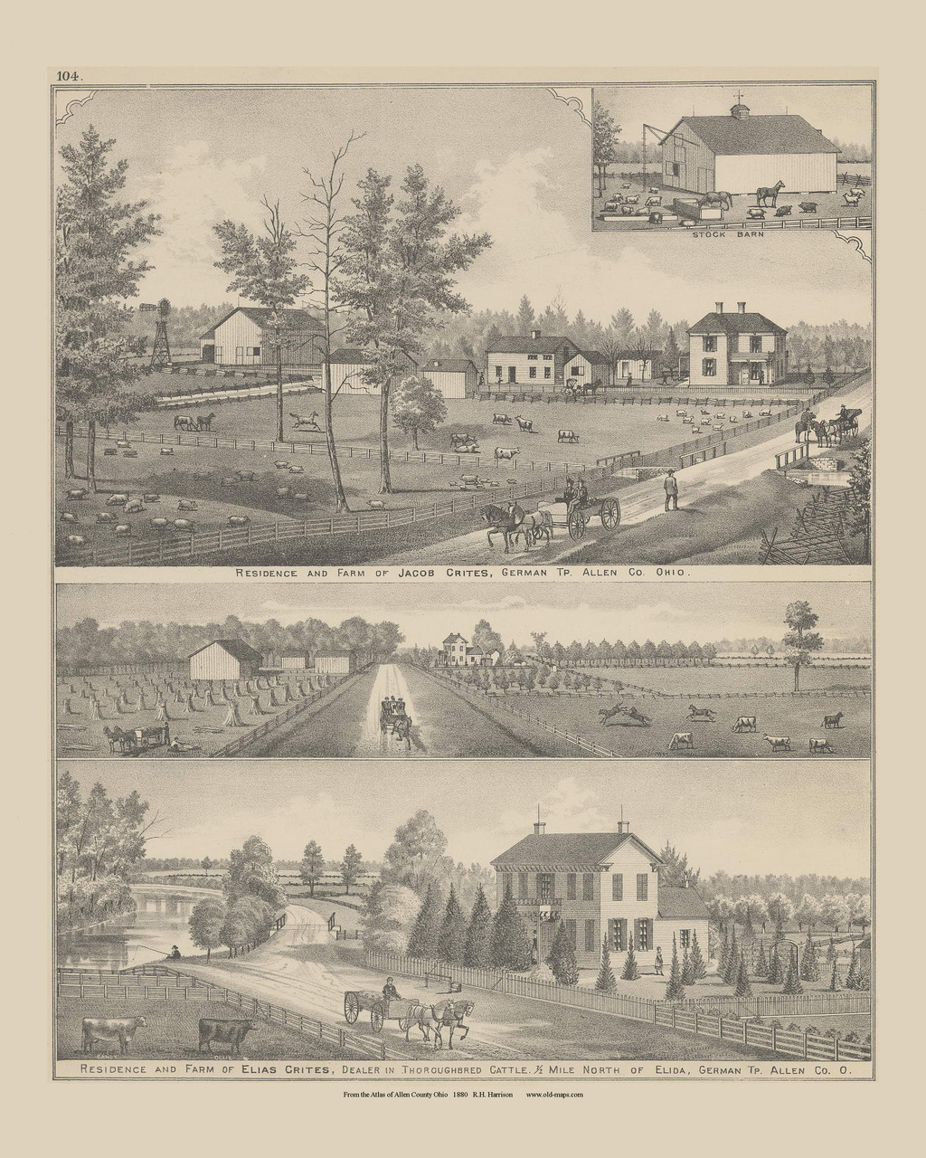 Residences & Farms of Jacob Crites & Elias Crites, Ohio 1880 Old Town ...