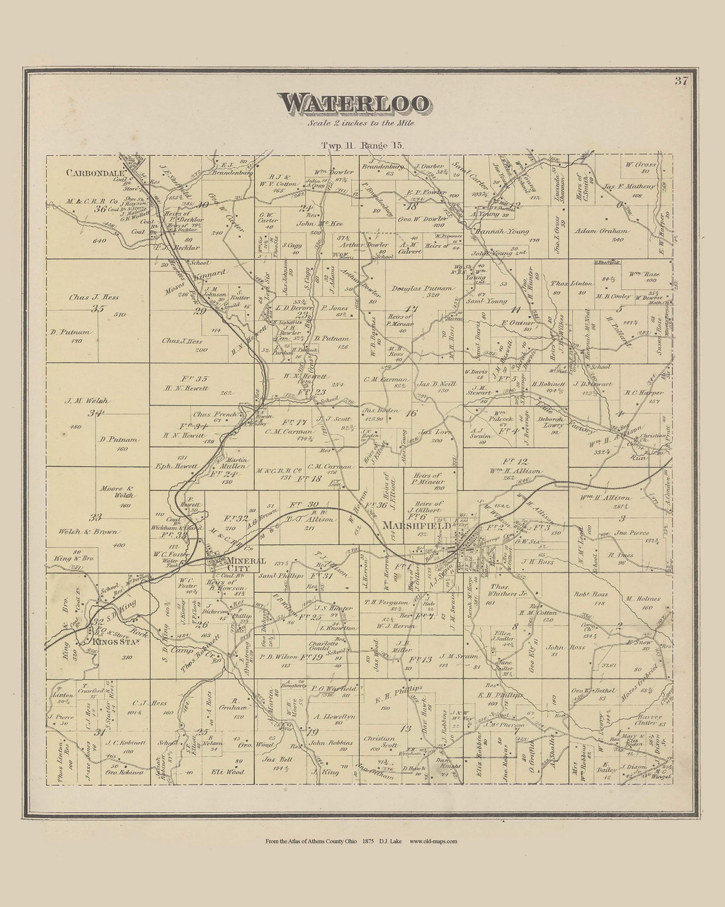 Waterloo, Ohio 1875 Old Town Map Custom Reprint - Athens Co - OLD MAPS