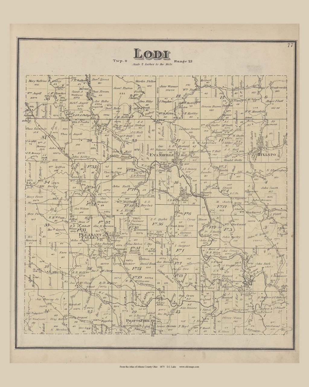 Lodi, Ohio 1875 Old Town Map Custom Reprint - Athens Co - OLD MAPS