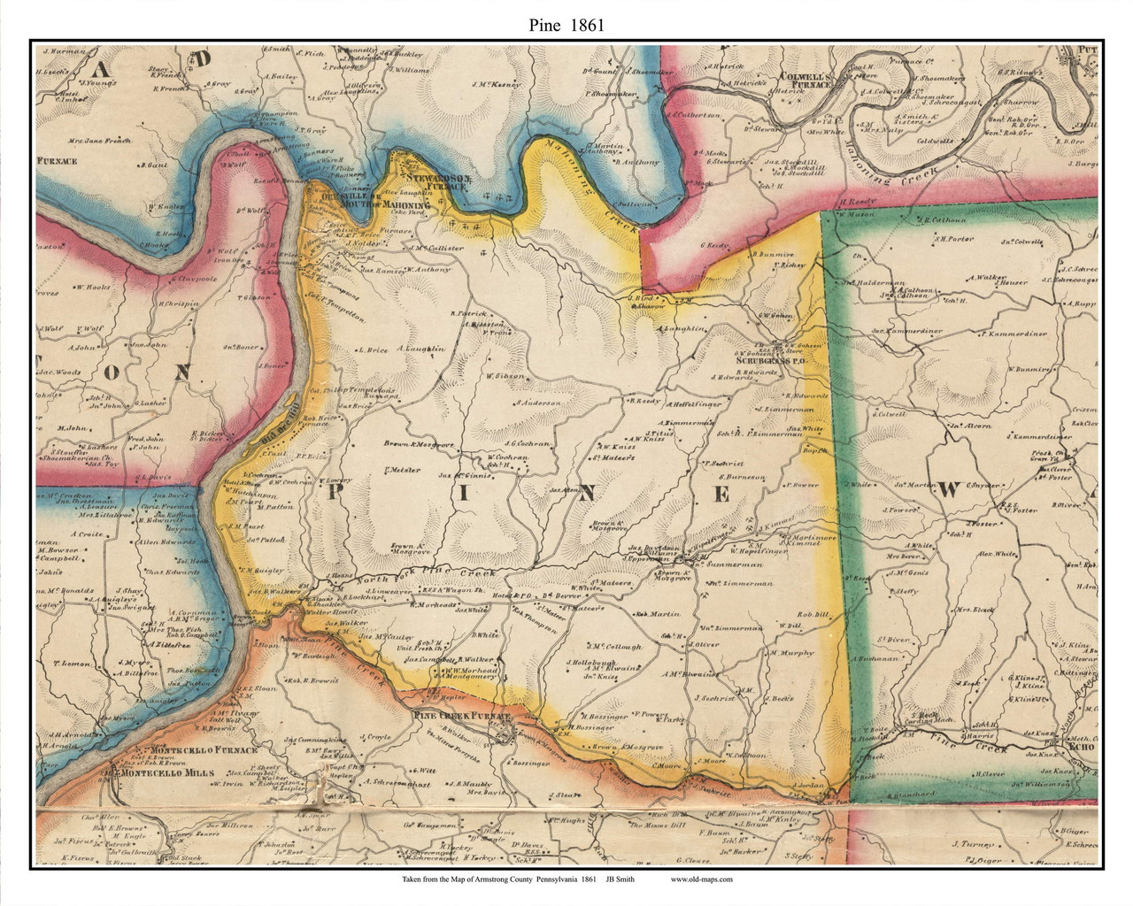 Pine, Pennsylvania 1861 Old Town Map Custom Print - Armstrong Co. - OLD ...