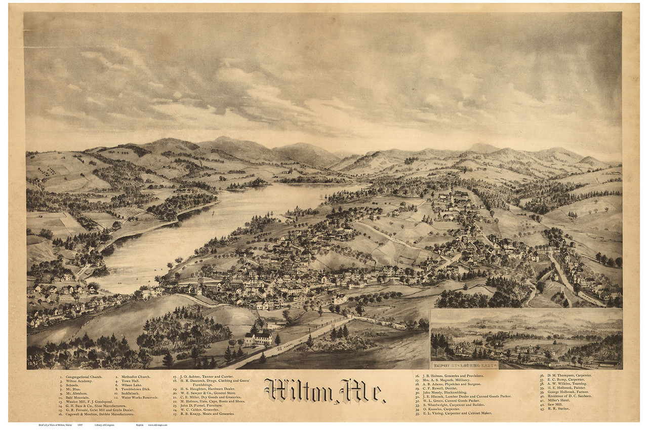Wilton, Maine 1895 Bird's Eye View - OLD MAPS