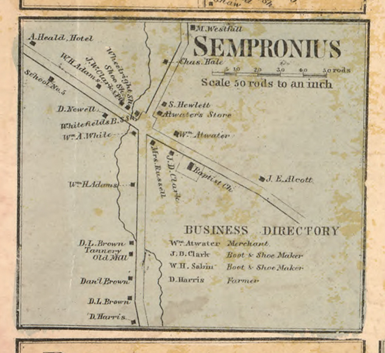 Sempronius Village - Sempronius, Cayuga Co. New York 1859 Old Town Map ...