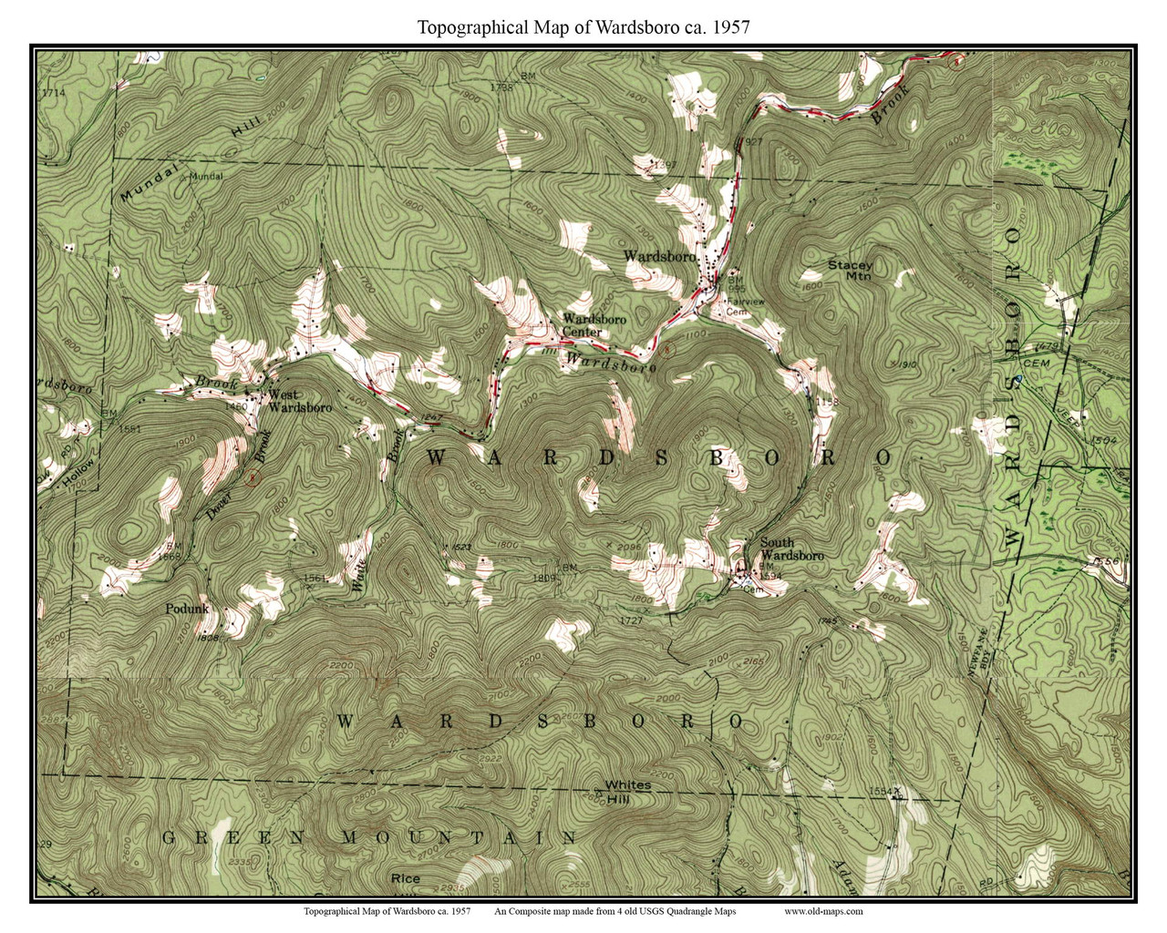 Wardsboro 1957 - Custom USGS Old Topo Map - Vermont - OLD MAPS