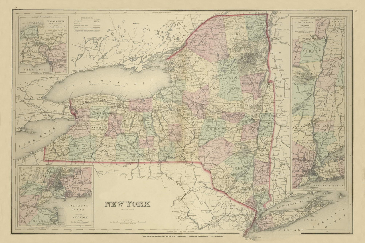 New York State, New York 1876 - Old Town Map Reprint - Broome Co. Atlas ...