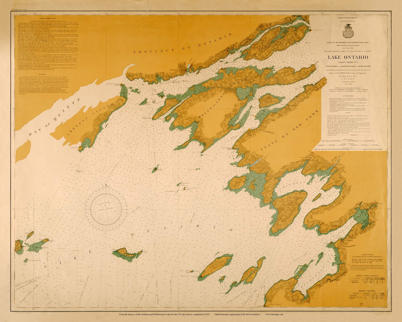 Lake Ontario Chart No. 1 1878 Great Lakes Survey - First Series Chart ...