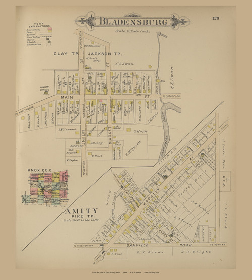 Bladensburg, Ohio 1896 Old Town Map Custom Reprint - Knox Co. 59 - OLD MAPS