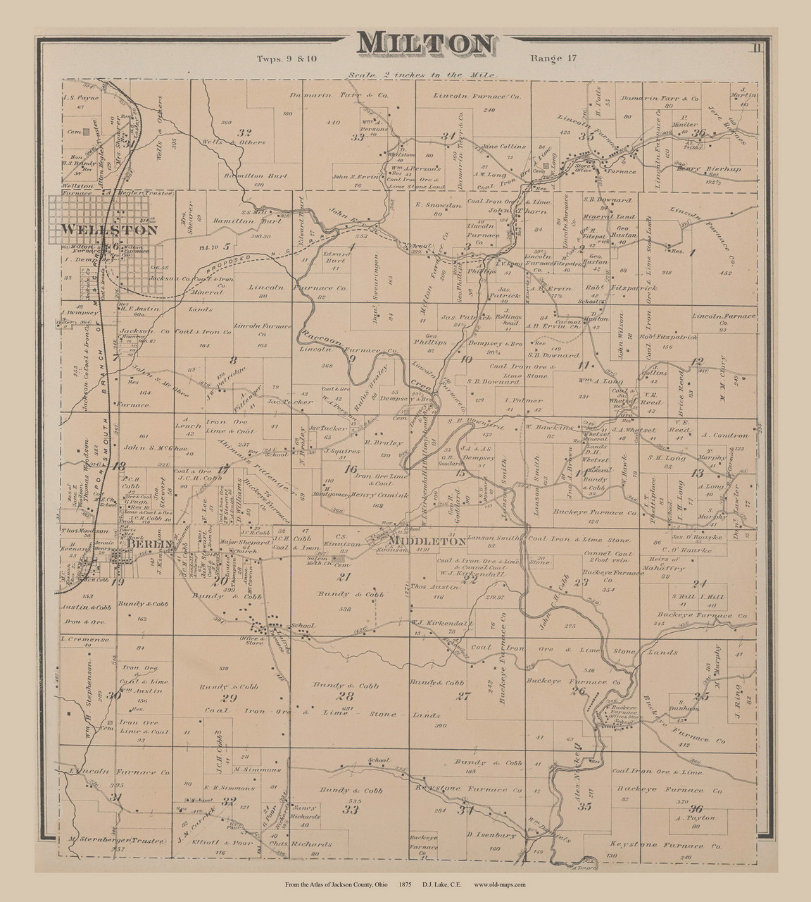 Milton, Ohio 1875 Old Town Map Custom Reprint - Jackson Co. 7 - OLD MAPS