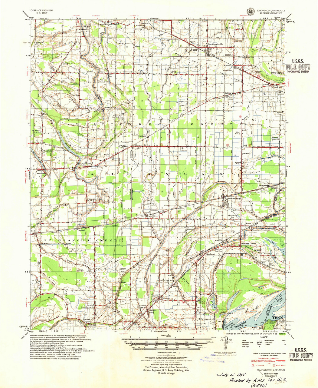 Edmondson, Arkansas 1954 (1955) USGS Old Topo Map Reprint 15x15 AR Quad ...