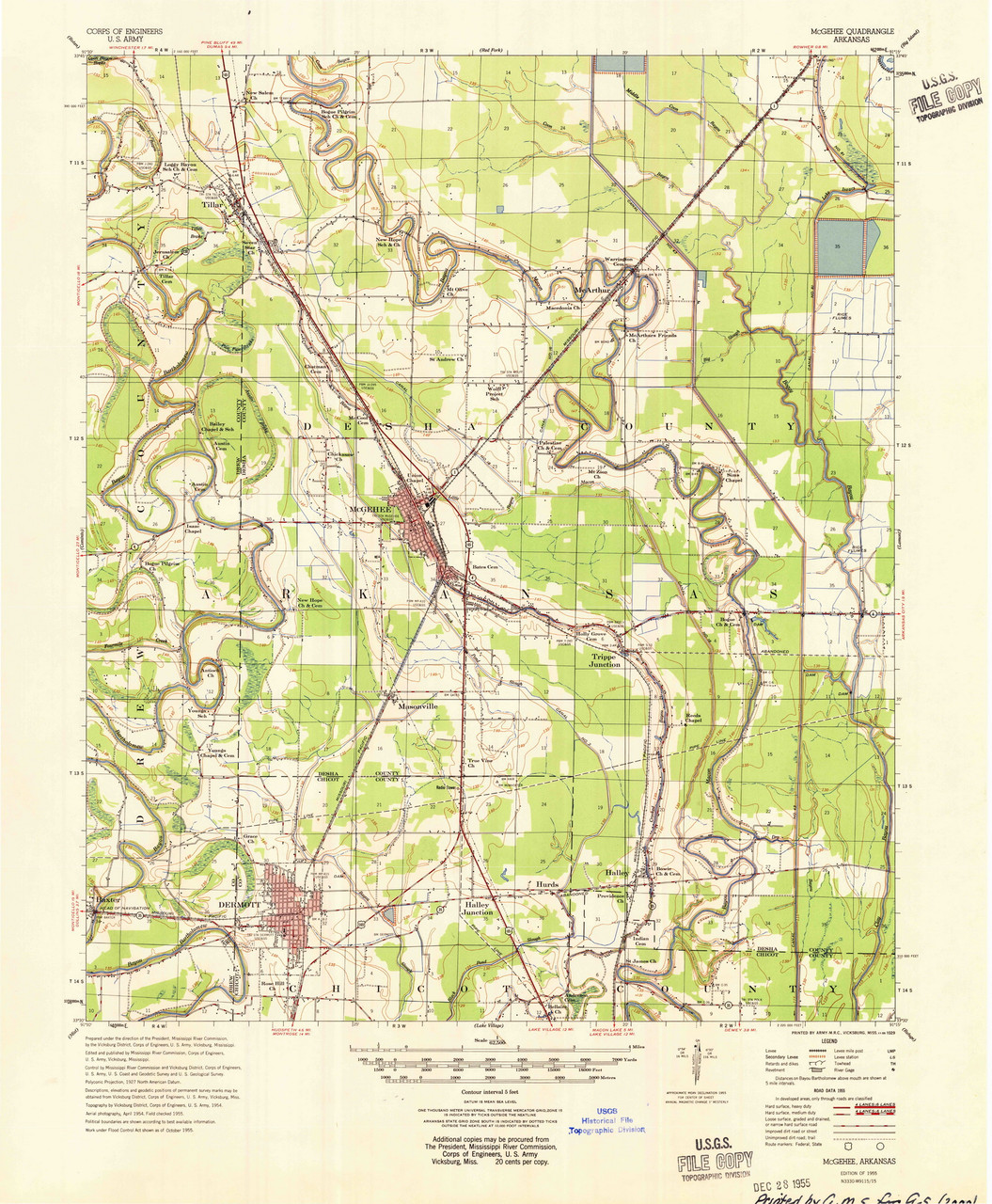 McGehee, Arkansas 1955 (1955) USGS Old Topo Map Reprint 15x15 AR Quad ...