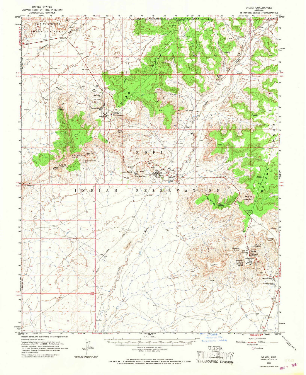 Oraibi, Arizona 1966 (1968) USGS Old Topo Map Reprint 15x15 AZ Quad ...