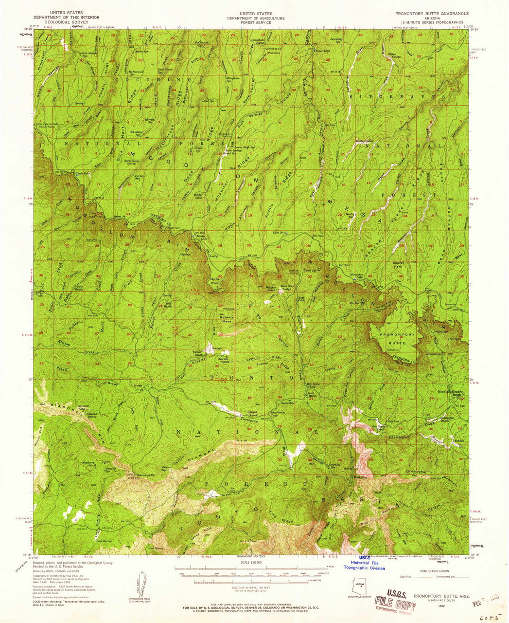 Promontory Butte, Arizona 1952 (1960) USGS Old Topo Map Reprint 15x15 ...