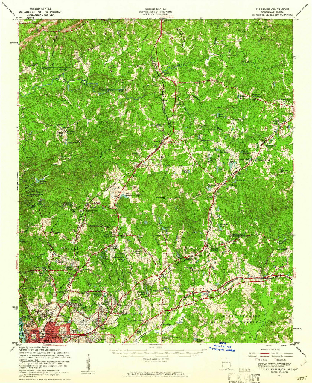 Ellerslie, Georgia 1955 (1961) USGS Old Topo Map Reprint 15x15 GA Quad ...