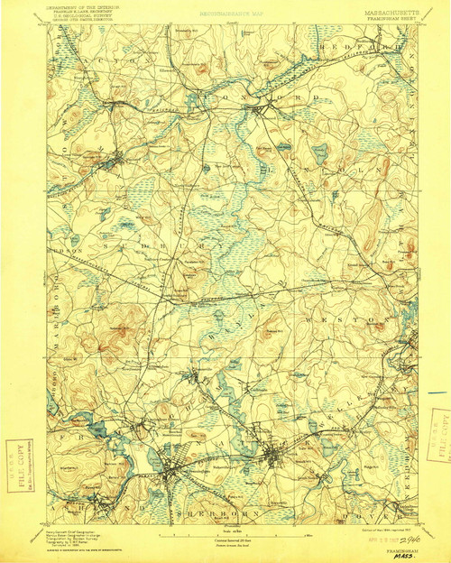 Framingham, Massachusetts 1894 (1917) USGS Old Topo Map Reprint 15x15 ...