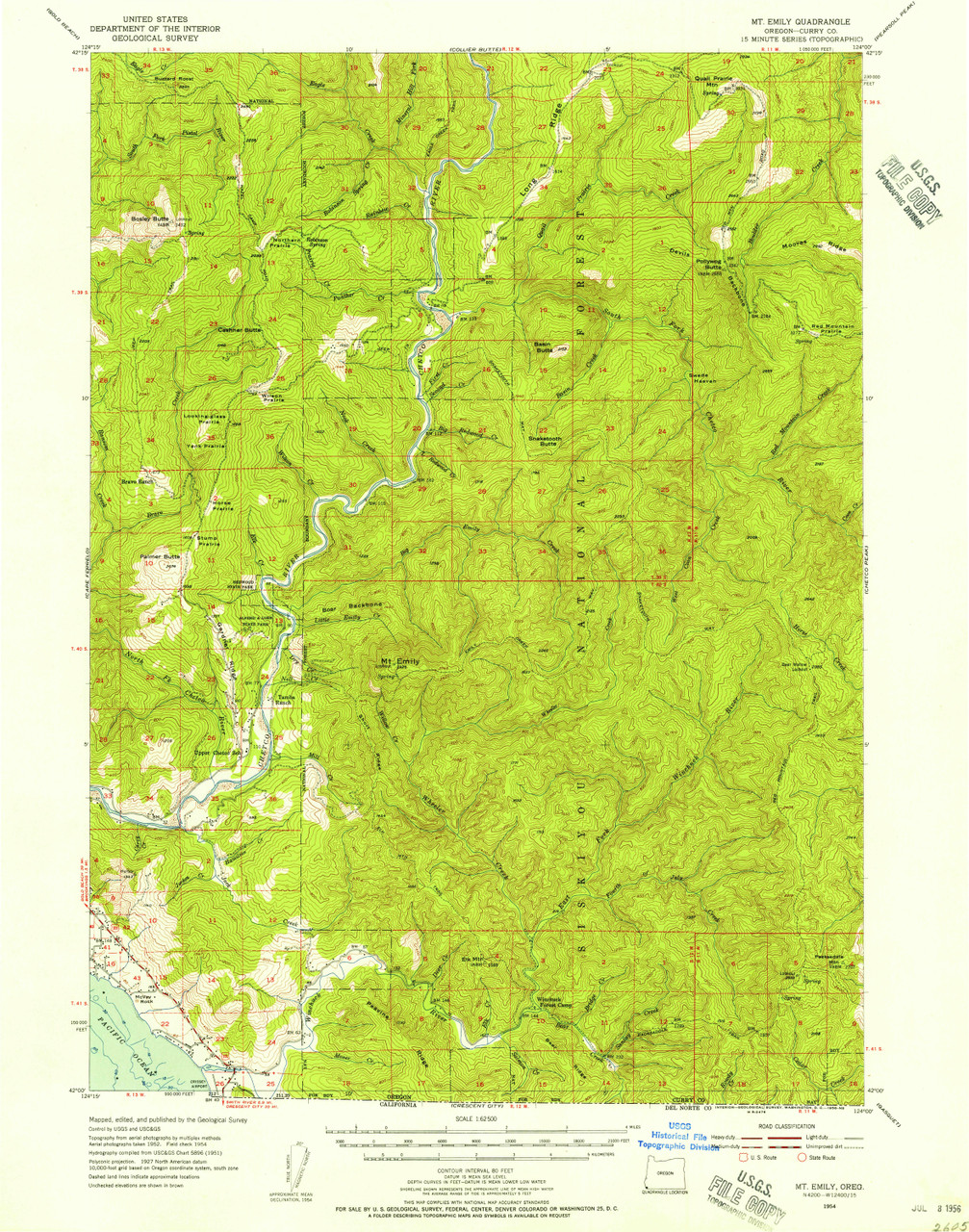 Mt Emily, Oregon 1954 (1956) USGS Old Topo Map 15x15 OR Quad - OLD MAPS