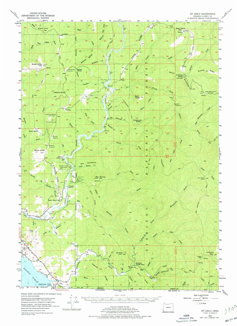 Mt Emily, Oregon 1954 (1977) USGS Old Topo Map 15x15 OR Quad - OLD MAPS