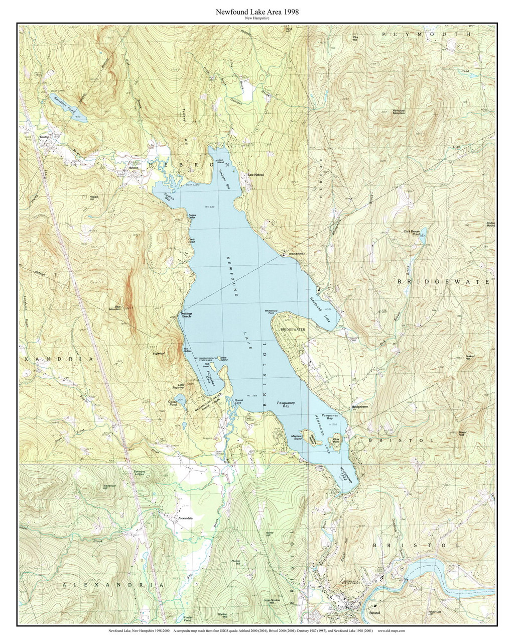 Newfound Lake Area 1998-2000 - Custom USGS Old Topo Map - New Hampshire ...