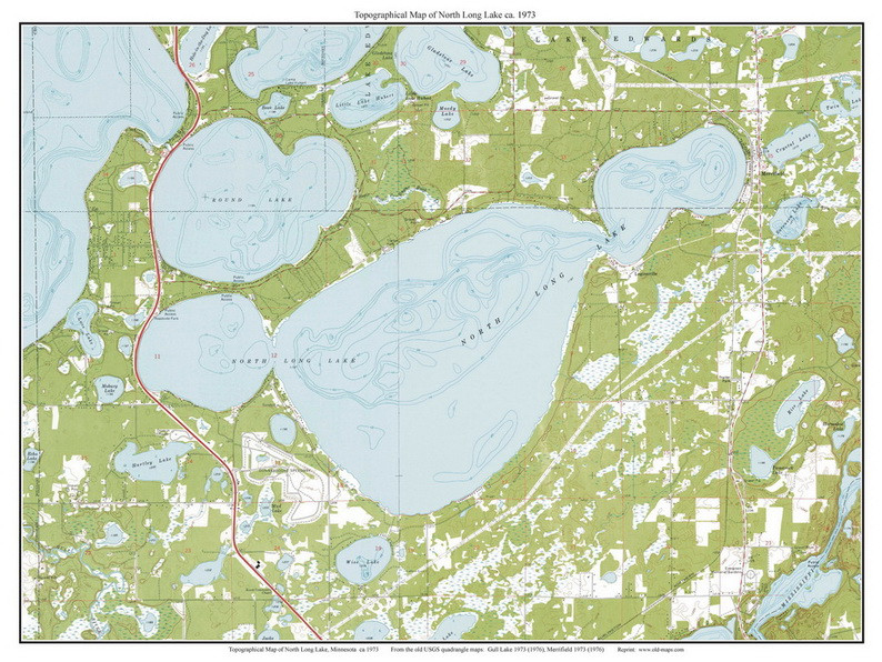 North Long Lake 1973 - Custom USGS Old Topo Map - Minnesota - Brainerd ...