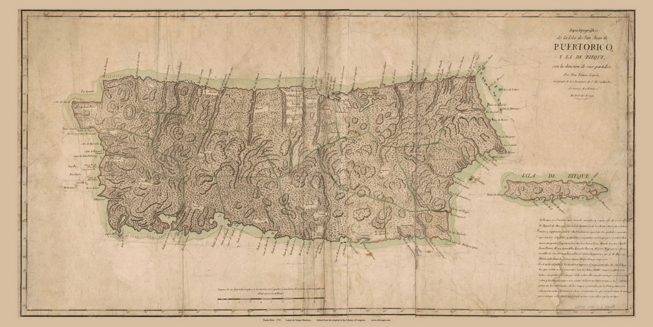 Puerto Rico 1791 - Old State Map Reprint - OLD MAPS